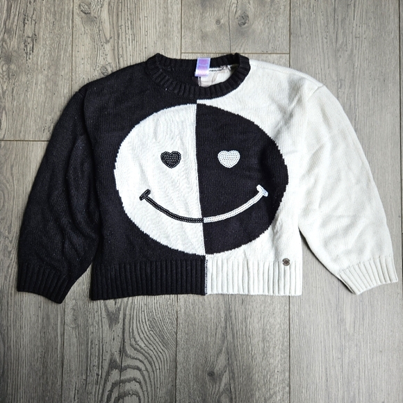 Justice | Shirts & Tops | Justice Girls Black And White Knit Happy Face ...